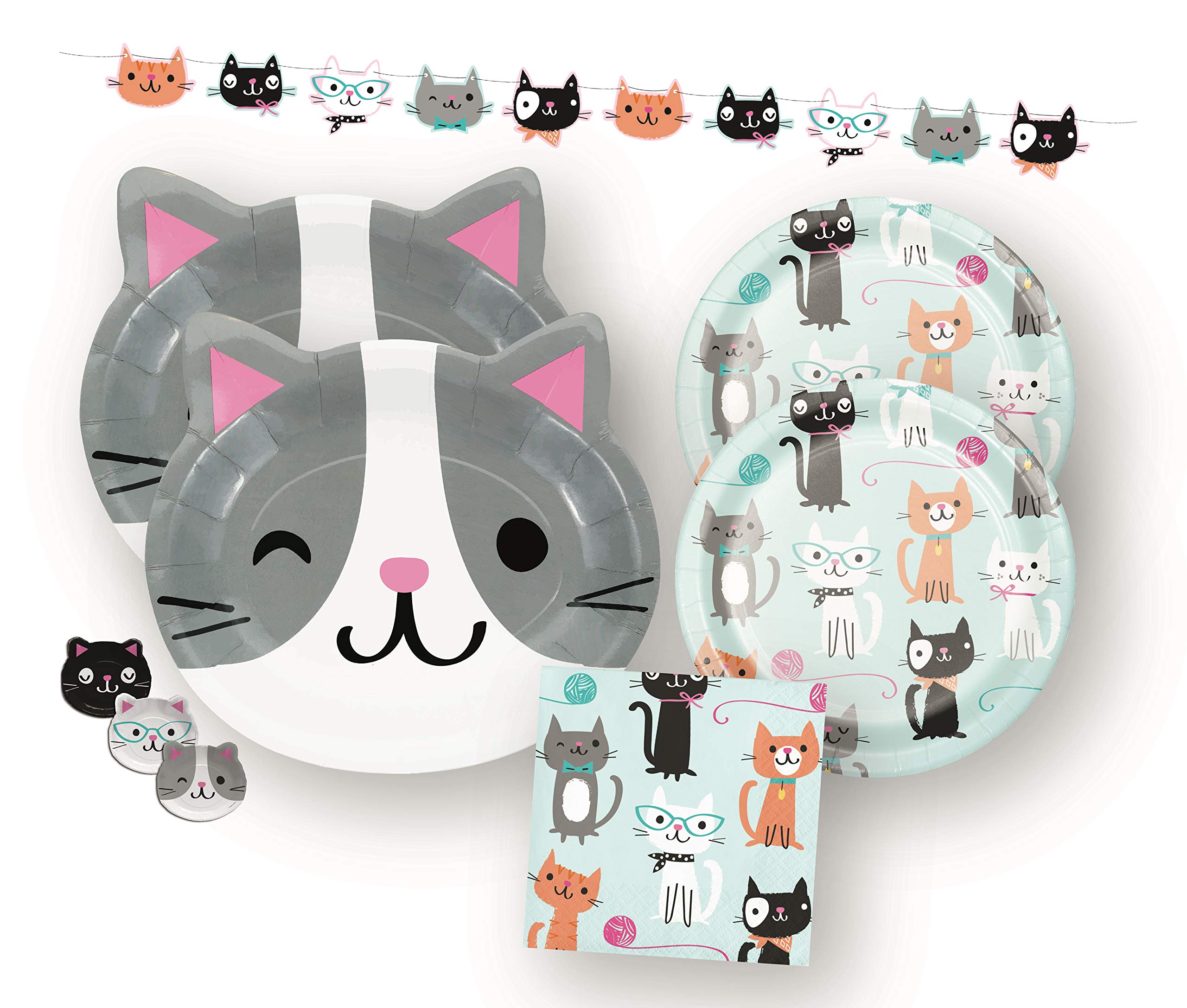 Kitty Cat Birthday Party Supplies - Plates Napkins Banner Bundle (49 Piece)