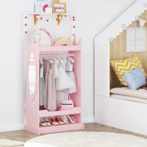 UTEX Kids Dress up Storage with Mirror,Costume Closet for Kids, Open Hanging Armoire Closet,Pretend Storage Closet for kids,Costume Storage Dresser (Pink)