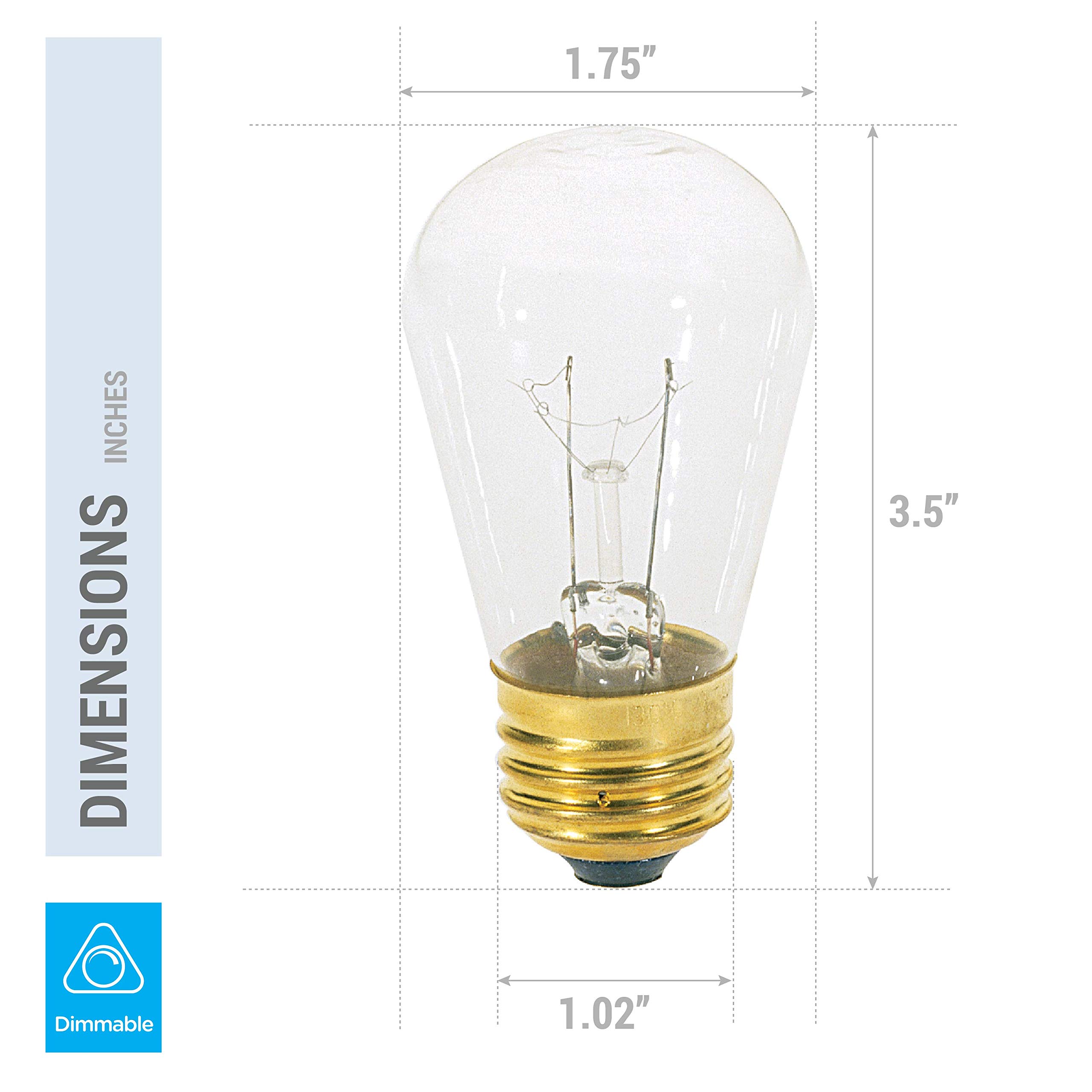 11S14/C, 11-Watt S14 Replacement Incandescent, Clear Glass Light Bulbs, 2700K Warm White, Dimmable, E26 Medium Base, Use Display-Sign, Indoor-Outdoor Patio,String Lights. (20 Pack Incandescent Bulbs)