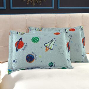 3 Pieces Kid's Galaxy Outer Space Adventure Bedspread Coverlet Set Twin Size with Pillowcases, Planets Rockets Printed Quilt Set for Boys Girls Children Lightweight Bedding Sets (Twin, Gray Universe)