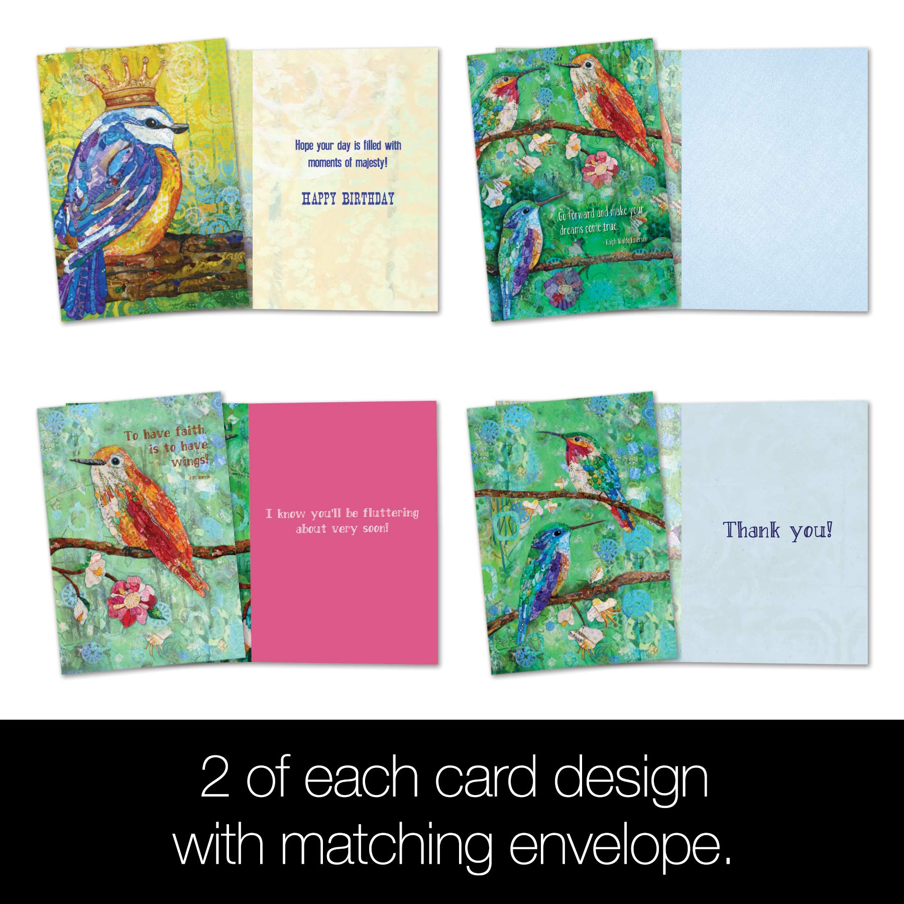 Tree-Free Greetings - Birthday Cards - Artful Designs - 8 Cards + Matching Envelopes - Made in USA - 100% Recycled Paper - 5"x7" - Lisa Morales Bird All Occasion,Thinking of You,Birthday (AGA1127)