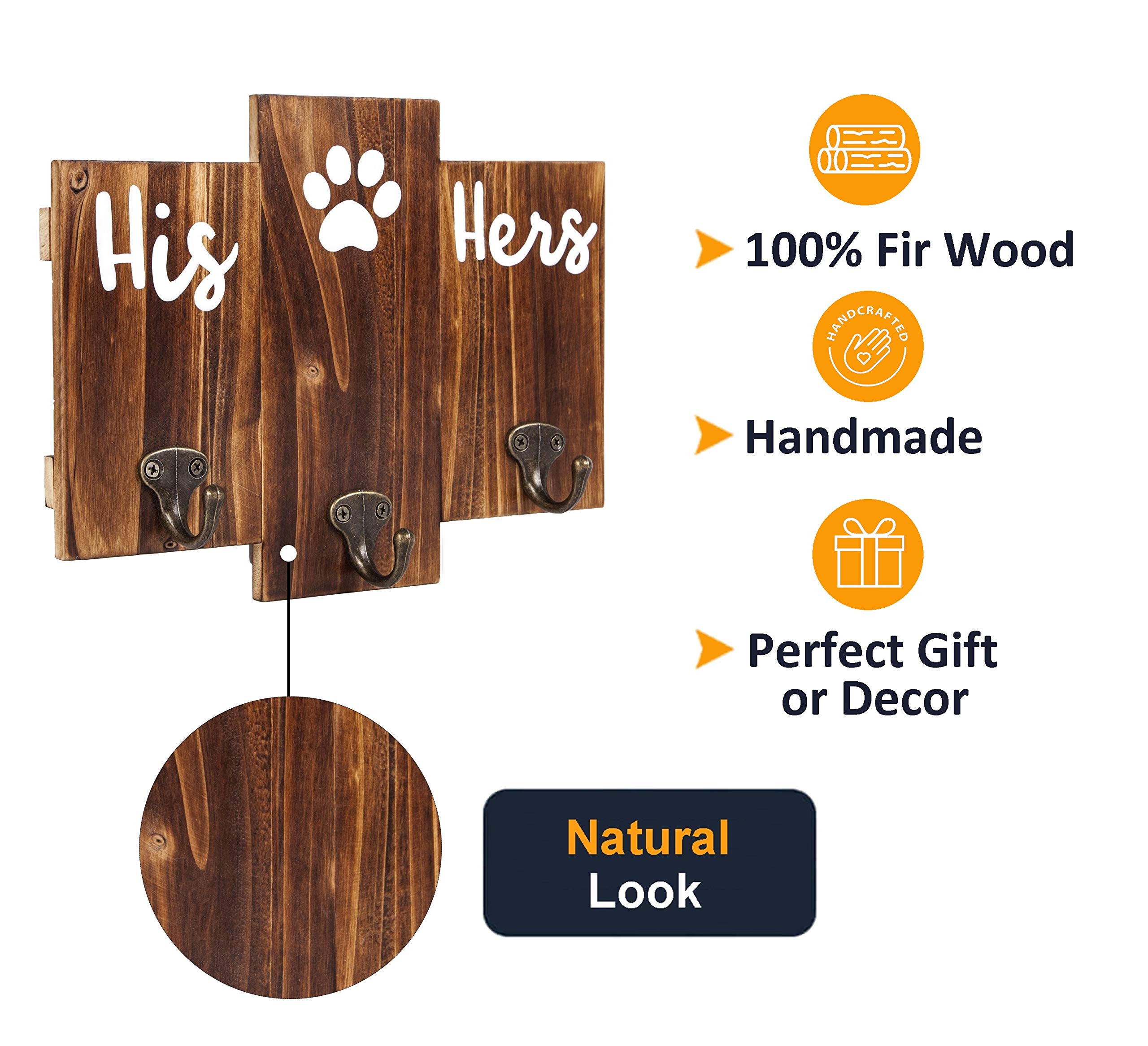 TBFM His Her Dog Key Holder – Unique 10 x 8 His and Hers Keyholder and Dog Leash Hanger with 3 His Hers Key Hooks/Paw Key Hanger for Entryway & Housewarming Gifts for Couples Key Holder for Wall