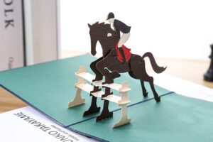 liif jumping horse equestrian 3d greeting pop up card, happy birthday, congratulations, graduation, good luck, sports, equestrian, horse lover