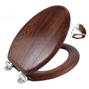 angel shield elongated wood toilet seat with quiet close,easy clean,quick-release hinges(elongated,dark walnut)