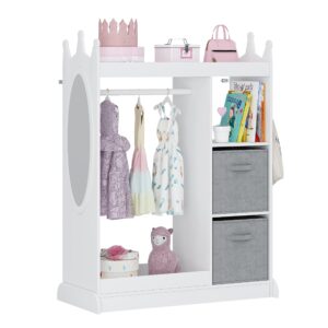 utex kids play armoire with mirror, storage bins and closet for dress up and costumes (white)