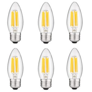 sunlite 41077 led filament b11 torpedo chandelier light bulb, 5.5 watts (60w equivalent), 600 lumens, medium e26 base, dimmable, edison style, 90 cri, ul listed, 5000k super white 6 pack