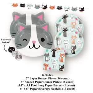 Kitty Cat Birthday Party Supplies - Plates Napkins Banner Bundle (49 Piece)