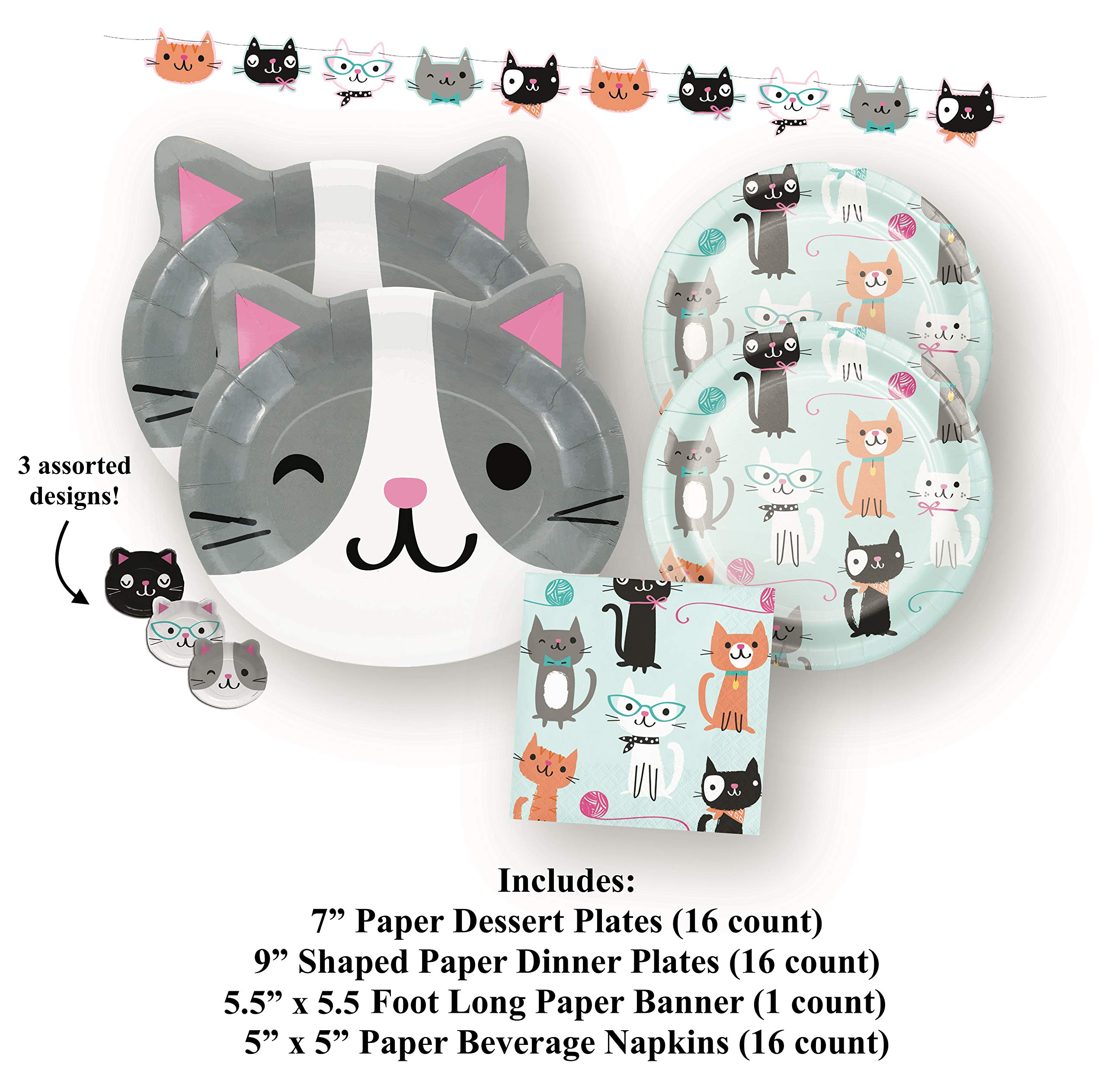 Kitty Cat Birthday Party Supplies - Plates Napkins Banner Bundle (49 Piece)