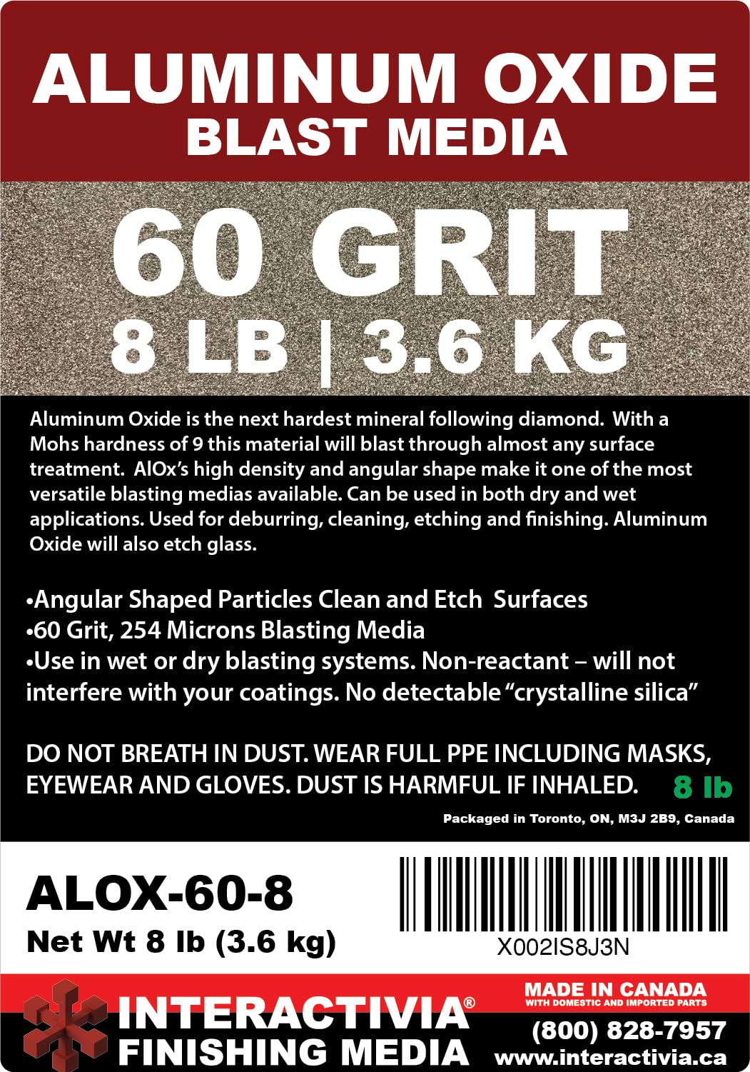 #60 Aluminum Oxide - 8 LBS - Medium Sand Blasting Abrasive Media for Blasting Cabinet and Blasting Guns.