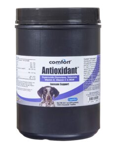 kala health comfort antioxidant supplement for dogs, 1,000 count, immune support and helps reduce skin allergies, contains: msm, superoxide dismutase, selenium and vitamin c & e, made in the us