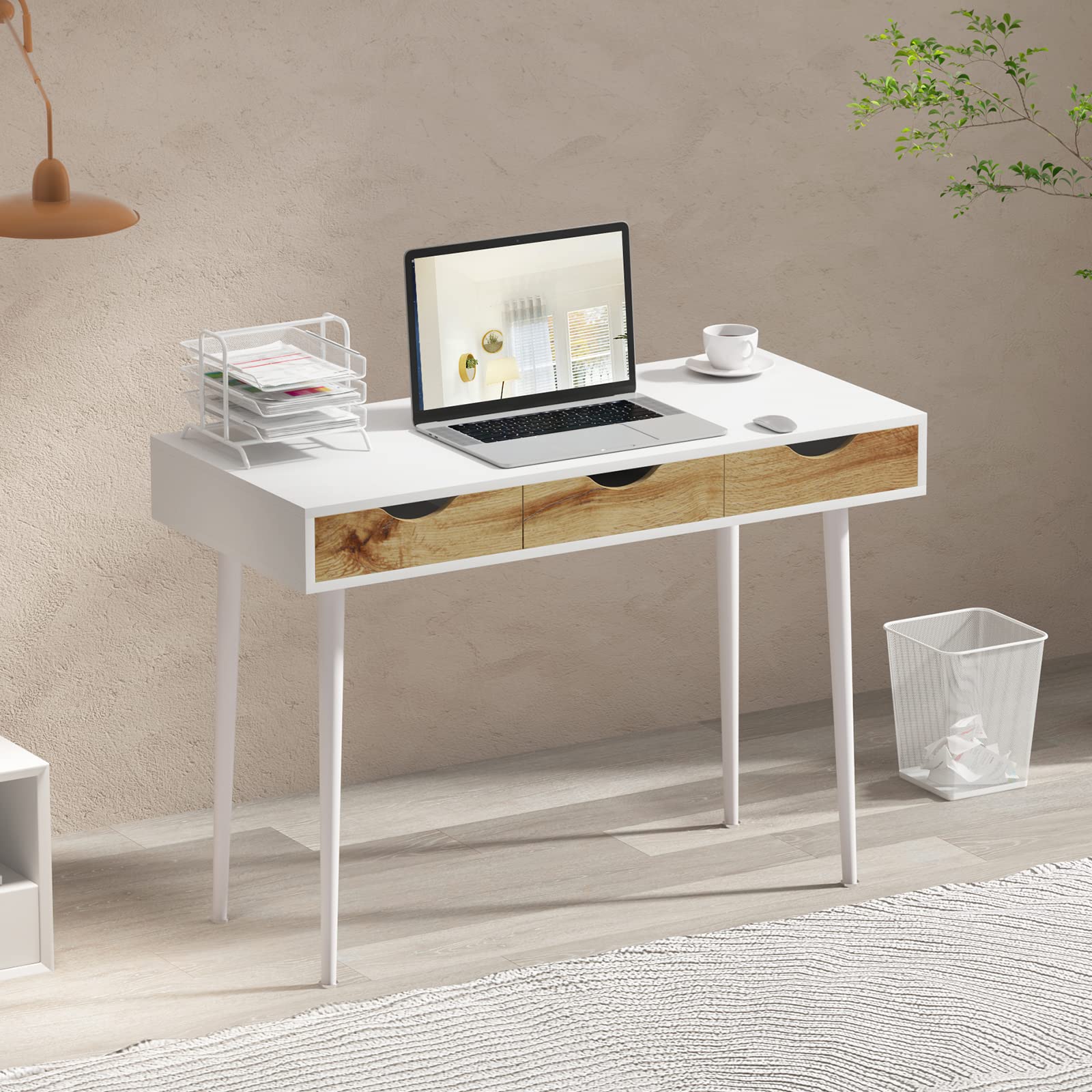 sogesfurniture Writing Computer Desk Modern with 3 Drawers, Makeup Vanity Table, Writing Study Desk for Home Office, Dressing Table