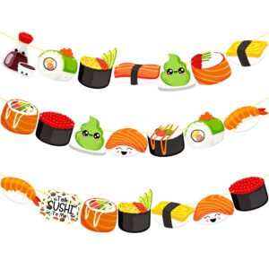 Sushi Garland Banners 2Pcs Let's Roll Sushi Birthday Party Cutout Banners Sushi Party Decorations for Japanese Theme Baby Shower Supplies