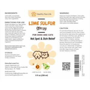 Classic's Lime Sulfur Spray Pet Care for Dry and Itchy Skin - Spotcare and Safe Solution for Dog, Cat, Puppy, Kitten, Horse (12 oz)