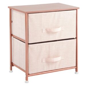 mDesign Small Storage Dresser End/Side Table Night Stand with 2 Removable Fabric Drawers - Organizer for Bedroom, Living Room, Closet - Hold Clothes, Accessories, Lido Collection, Light Pink/Rose Gold