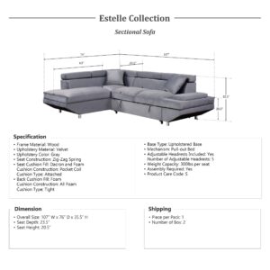 Lexicon Estelle Sectional Sofa Bed, Gray