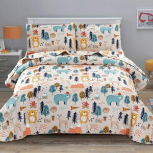 Quilt Set Queen Bedspread Coverlet Kids Queen Quilts Cartoon Bear Quilt Bedding Kids Quilt Bedspread Forest Animal Bear Print Kids Quilt Collection Home Lightweight Bedding Reversible Boys Coverlet