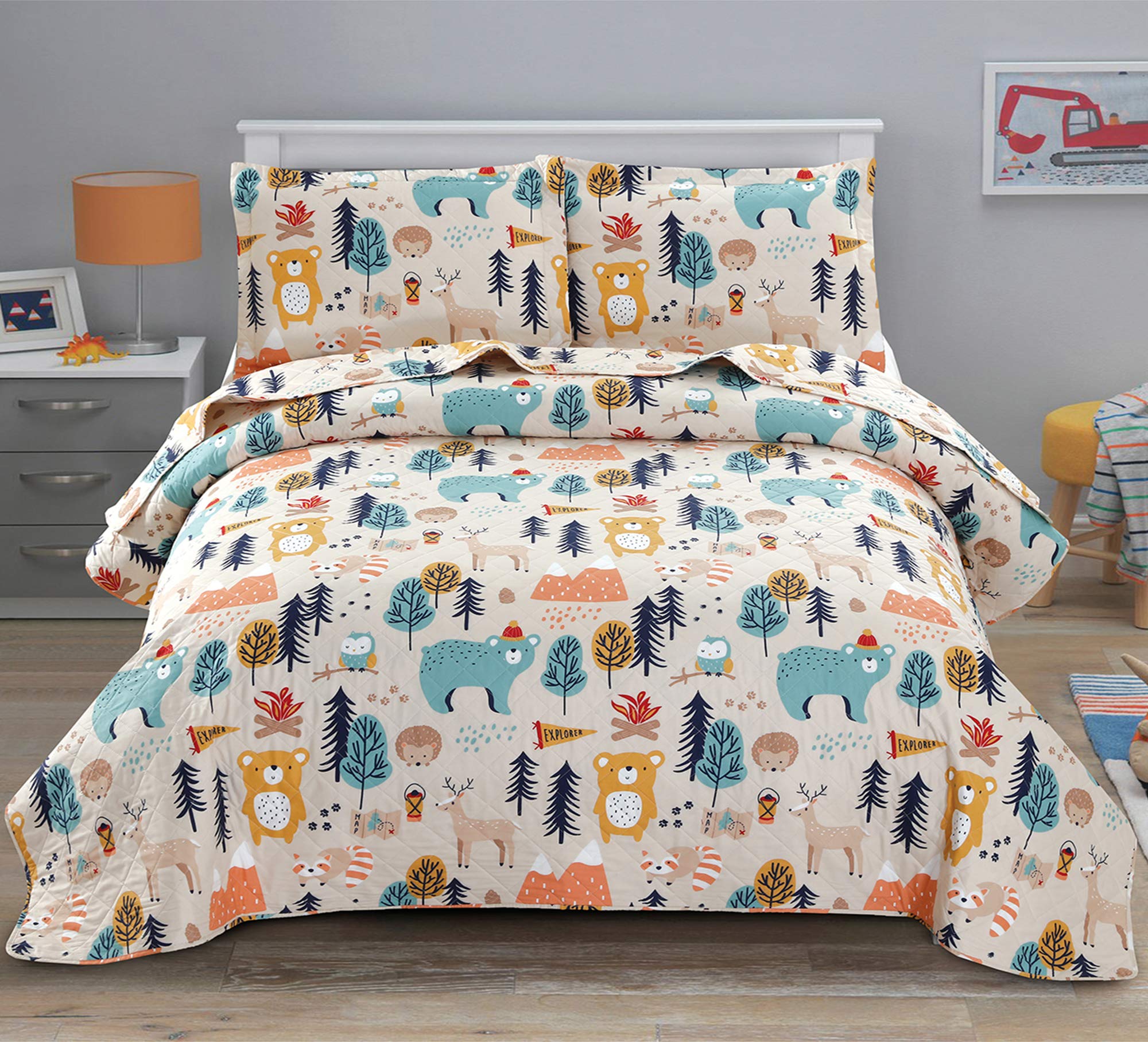 Quilt Set Queen Bedspread Coverlet Kids Queen Quilts Cartoon Bear Quilt Bedding Kids Quilt Bedspread Forest Animal Bear Print Kids Quilt Collection Home Lightweight Bedding Reversible Boys Coverlet