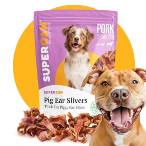 super can pig ears slivers for dogs 1lb - all natural dog chews - long lasting treats small medium large dogs - rawhide free & high protein - low fat, odor free, grain free - supports dental health