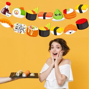 Sushi Garland Banners 2Pcs Let's Roll Sushi Birthday Party Cutout Banners Sushi Party Decorations for Japanese Theme Baby Shower Supplies