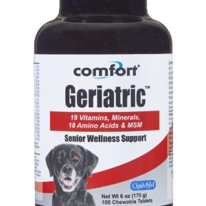 COMFORT Geriatric Supplement for Dogs, 100 Count, Contains MSM, Superoxide Dismutase, Ester-C, 19 Vitamins and Minerals & 18 Amino Acids, Made in The USA