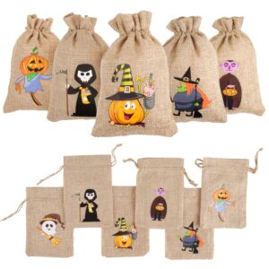 diyasy 48 pcs halloween burlap gift bags,goodie treat bags with drawstrings for kids halloween party favor