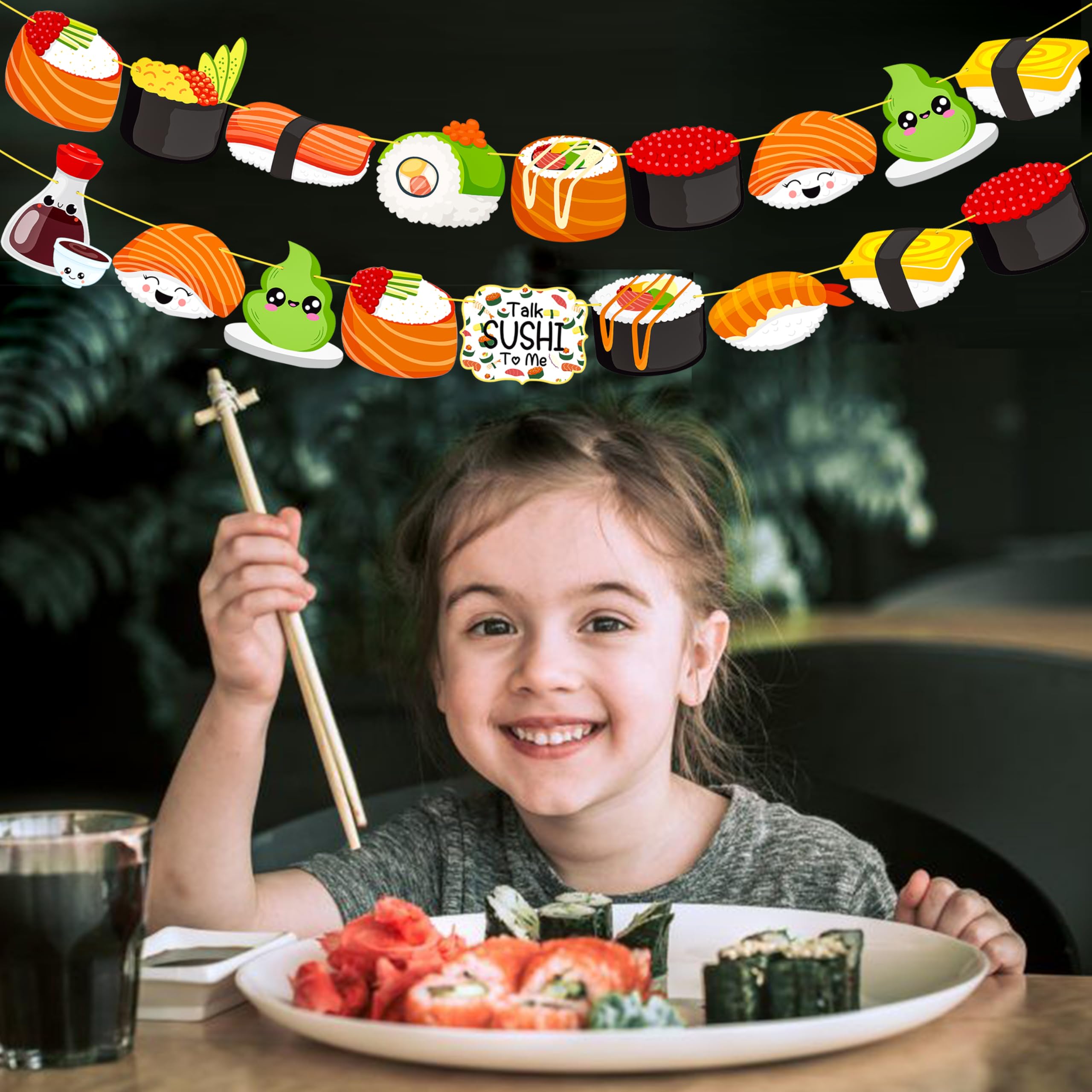 Sushi Garland Banners 2Pcs Let's Roll Sushi Birthday Party Cutout Banners Sushi Party Decorations for Japanese Theme Baby Shower Supplies