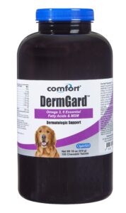 kala health comfort dermgard skin and coat supplement for dogs, 150 count, supports healthy skin, shiny & reduce excessive shedding, contains msm, fish oil & omega 3, 6, and 9 essential fatty acids