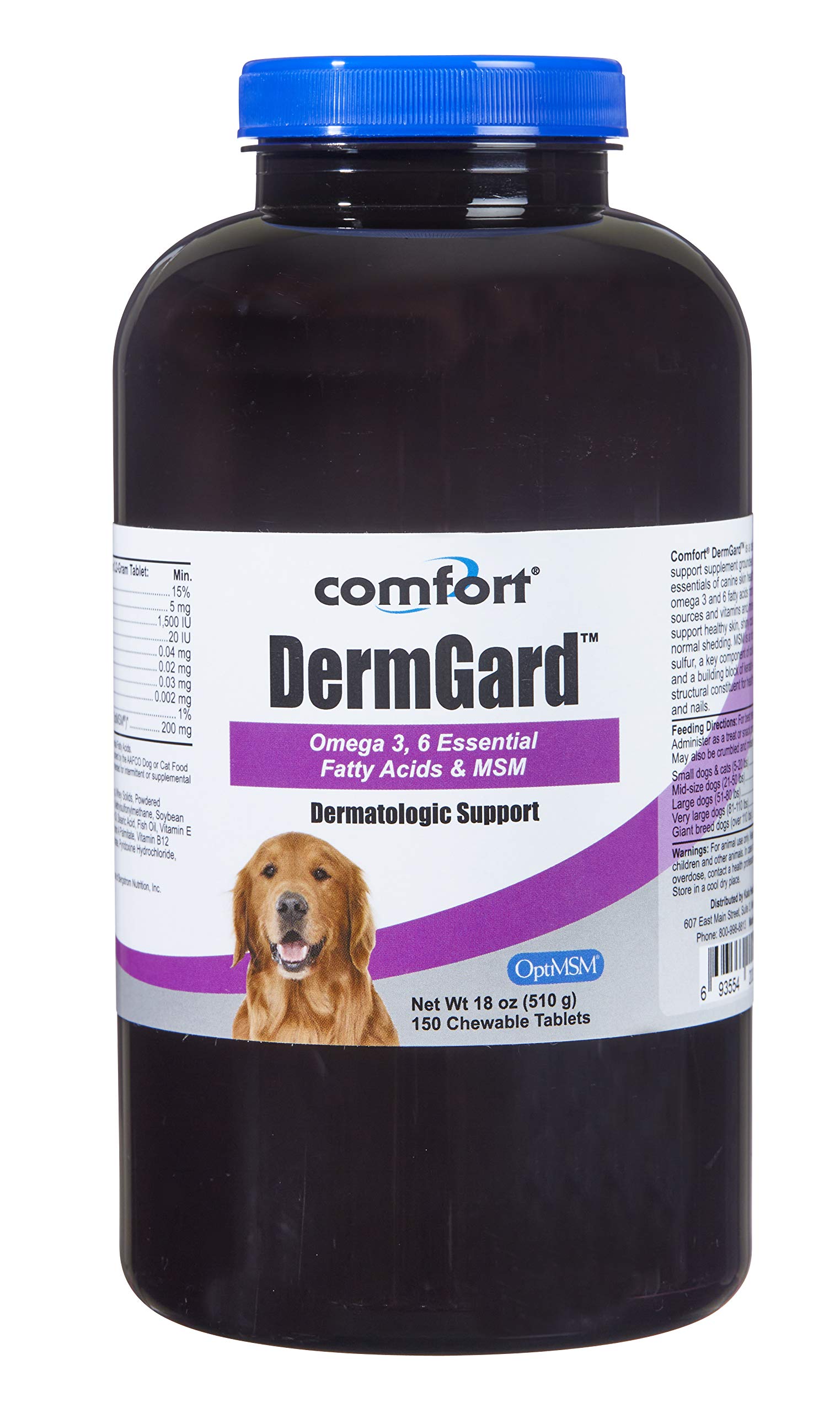 Kala Health Comfort DermGard Skin and Coat Supplement for Dogs, 150 Count, Supports Healthy Skin, Shiny & Reduce Excessive Shedding, Contains MSM, Fish Oil & Omega 3, 6, and 9 Essential Fatty acids