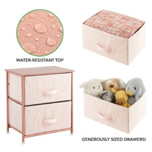 mDesign Small Storage Dresser End/Side Table Night Stand with 2 Removable Fabric Drawers - Organizer for Bedroom, Living Room, Closet - Hold Clothes, Accessories, Lido Collection, Light Pink/Rose Gold