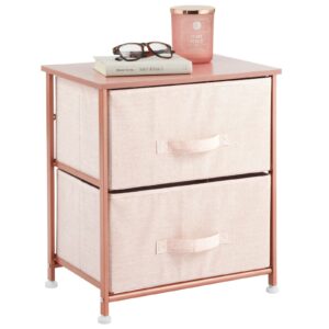 mdesign small storage dresser end/side table night stand with 2 removable fabric drawers - organizer for bedroom, living room, closet - hold clothes, accessories, lido collection, light pink/rose gold