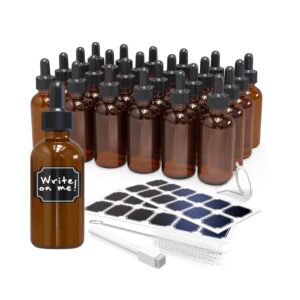 nevlers 24pk 2 oz amber glass dropper bottle |leakproof bottle with dropper set| amber glass dropper bottles useable as oil dropper tincture bottles, medicine droppers, travel dropper bottle & more