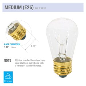 11S14/C, 11-Watt S14 Replacement Incandescent, Clear Glass Light Bulbs, 2700K Warm White, Dimmable, E26 Medium Base, Use Display-Sign, Indoor-Outdoor Patio,String Lights. (20 Pack Incandescent Bulbs)