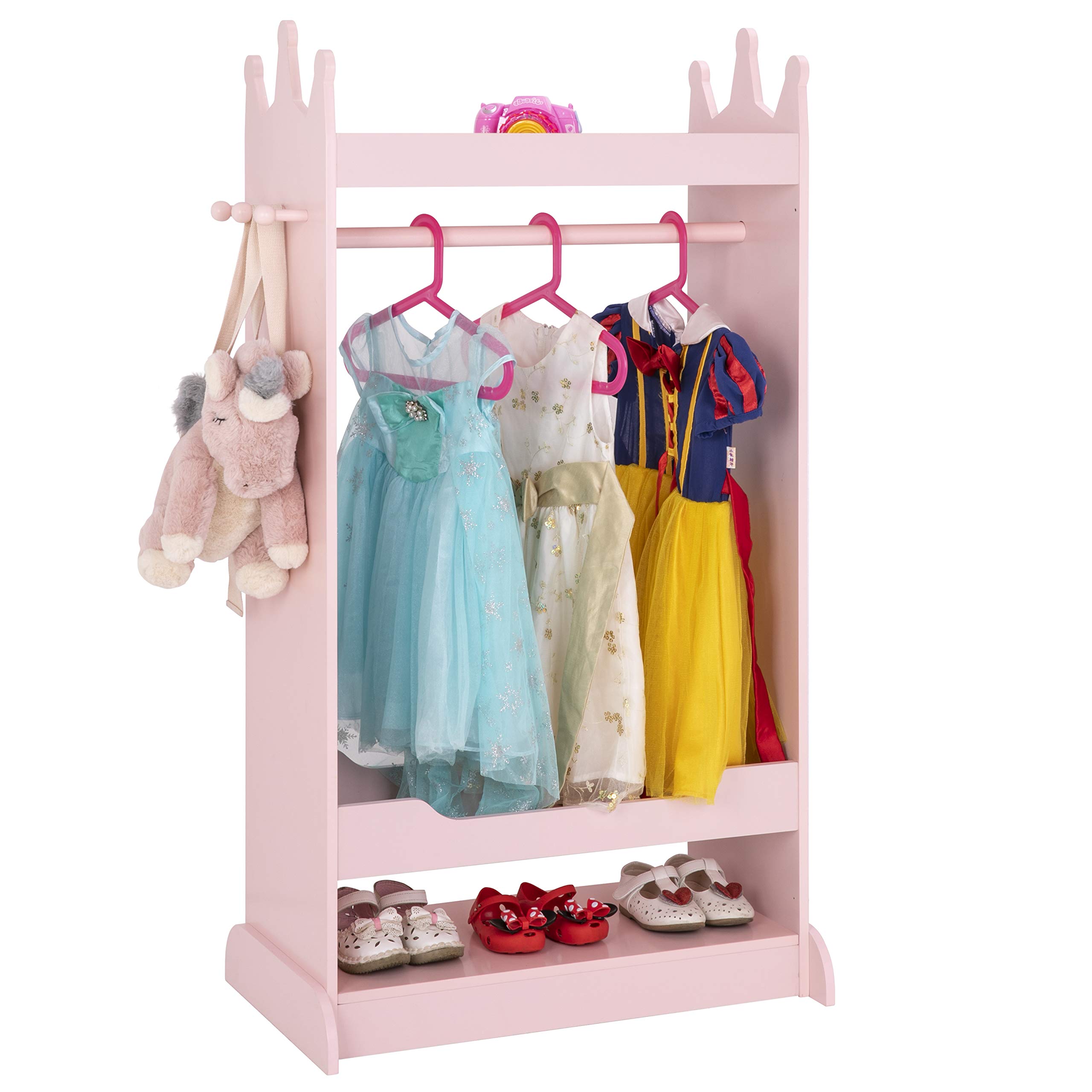 UTEX Kids Dress up Storage with Mirror,Costume Closet for Kids, Open Hanging Armoire Closet,Pretend Storage Closet for kids,Costume Storage Dresser (Pink)