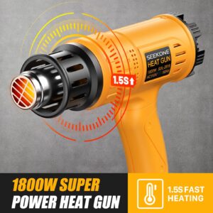 SEEKONE Heat Gun 1800W Hot Air Gun Variable Temperature Control for 2-Temp Settings 122℉~1202℉（50℃- 650℃） with 4 Nozzels for Crafts, Vinyl Wrap, Shrink Tubing