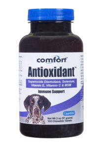 kala health comfort antioxidant supplement for dogs, 100 count, immune support and helps reduce skin allergies, contains: msm, superoxide dismutase, selenium and vitamin c & e, made in the usa