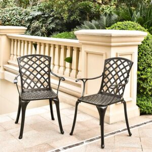 TITIMO Outdoor Bistro Dining Chair Set Cast Aluminum Dining Chairs for Patio Furniture Garden Deck with Lattice-Weave Design, Set of 2,Home Living Room（Mesh Design Chair）