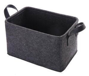 collapsible storage basket with carry handles felt fabric storage bin durable organizer for gift toys shoes clothes towels nursery home laundry office decorative organizing box(dark grey)