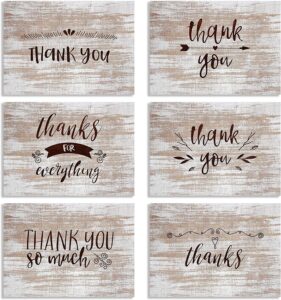 toros store 30 pack thank you cards set with kraft envelopes - rustic style paper cards - thank you cards 5 of each design - perfect for baby shower wedding birthday party graduation