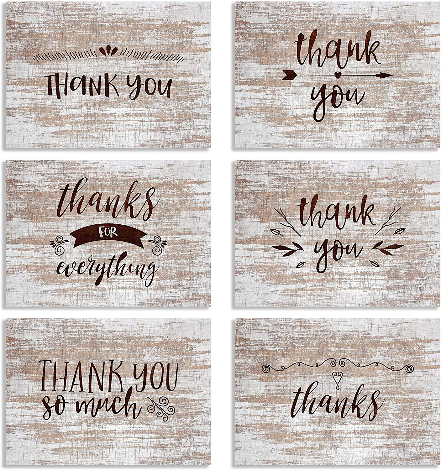 TOROS store 30 Pack Thank You Cards Set with Kraft Envelopes - Rustic Style Paper Cards - Thank you Cards 5 of Each Design - Perfect for Baby Shower Wedding Birthday Party Graduation