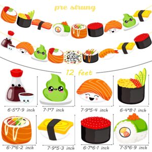 Sushi Garland Banners 2Pcs Let's Roll Sushi Birthday Party Cutout Banners Sushi Party Decorations for Japanese Theme Baby Shower Supplies