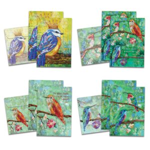 tree-free greetings - birthday cards - artful designs - 8 cards + matching envelopes - made in usa - 100% recycled paper - 5"x7" - lisa morales bird all occasion,thinking of you,birthday (aga1127)