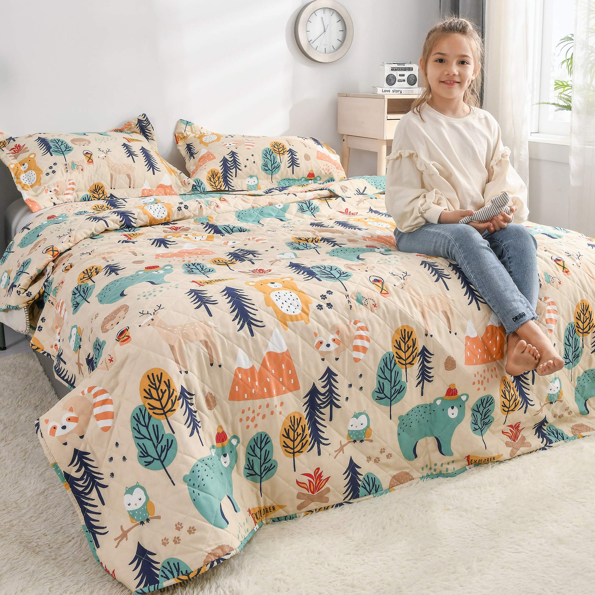 Quilt Set Queen Bedspread Coverlet Kids Queen Quilts Cartoon Bear Quilt Bedding Kids Quilt Bedspread Forest Animal Bear Print Kids Quilt Collection Home Lightweight Bedding Reversible Boys Coverlet