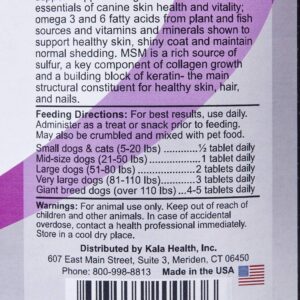 Kala Health Comfort DermGard Skin and Coat Supplement for Dogs, 150 Count, Supports Healthy Skin, Shiny & Reduce Excessive Shedding, Contains MSM, Fish Oil & Omega 3, 6, and 9 Essential Fatty acids