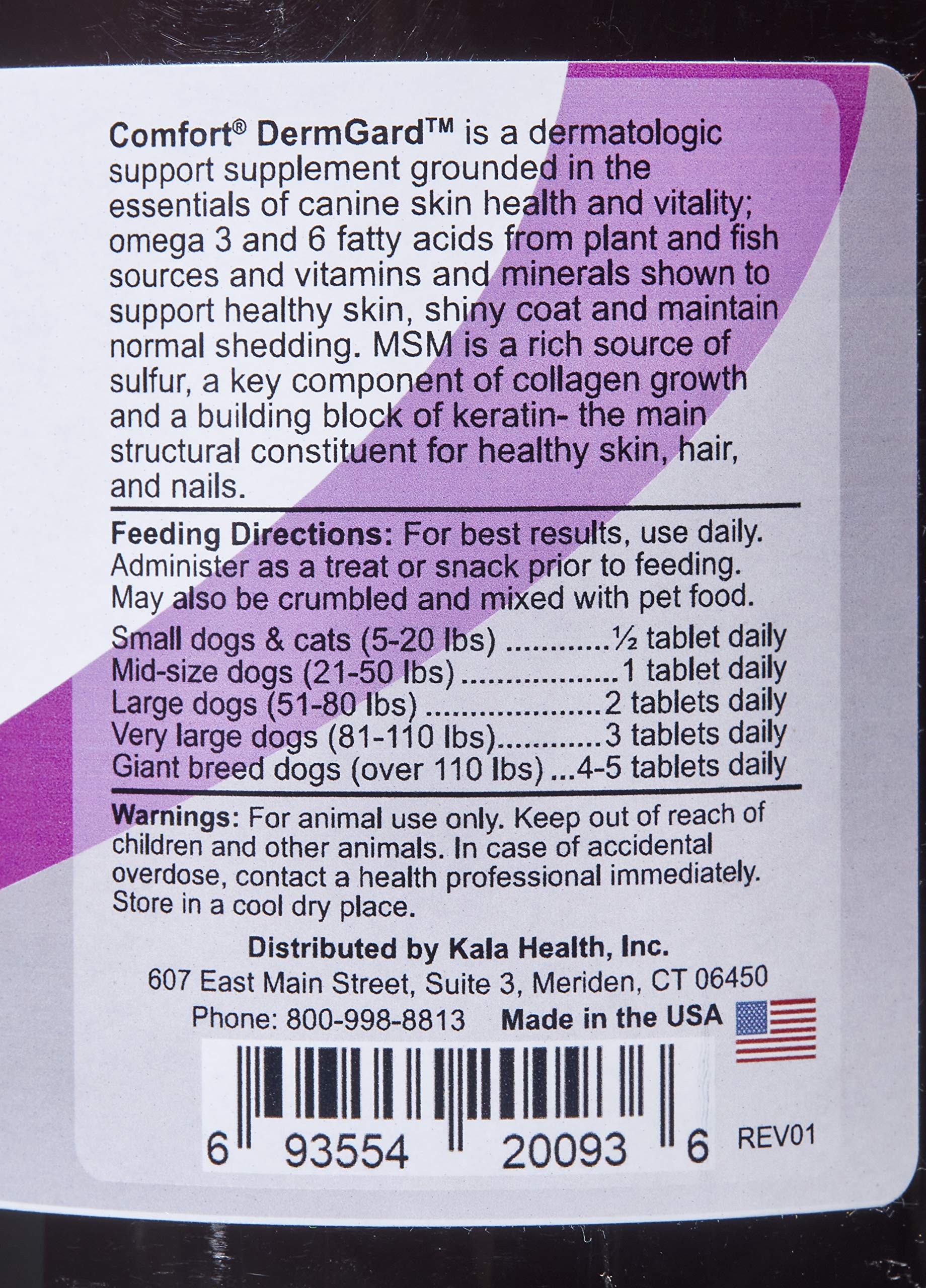 Kala Health Comfort DermGard Skin and Coat Supplement for Dogs, 150 Count, Supports Healthy Skin, Shiny & Reduce Excessive Shedding, Contains MSM, Fish Oil & Omega 3, 6, and 9 Essential Fatty acids