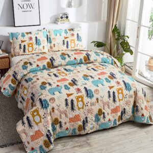 Quilt Set Queen Bedspread Coverlet Kids Queen Quilts Cartoon Bear Quilt Bedding Kids Quilt Bedspread Forest Animal Bear Print Kids Quilt Collection Home Lightweight Bedding Reversible Boys Coverlet