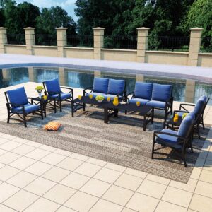 patiofestival outdoor furniture set patio conversation sets modern metal patio sofas with loveseat, chairs and coffee table for yard, pool, garden, porch (10 pcs, blue)