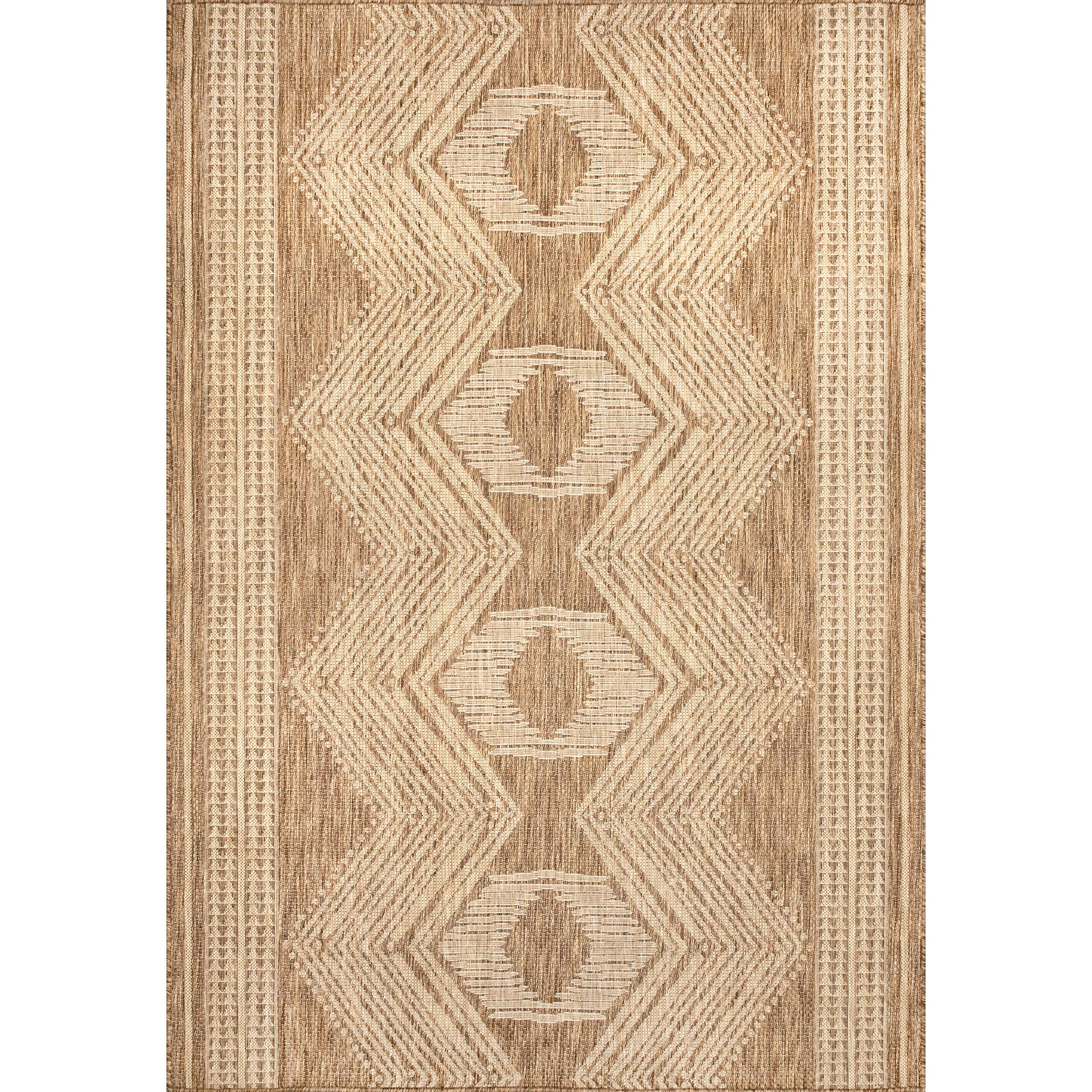 nuLOOM 4x6 Outdoor/Indoor Ranya Tribal Area Rug, Light Brown, Geometric Design, Stain Resistant, Highly Durable, For Patio, Balcony, Bedroom, Dining Room, Living Room, Bathroom