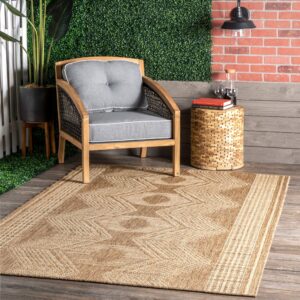 nuloom 4x6 outdoor/indoor ranya tribal area rug, light brown, geometric design, stain resistant, highly durable, for patio, balcony, bedroom, dining room, living room, bathroom