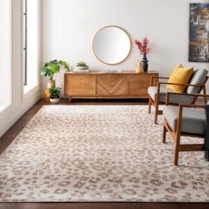 hauteloom bonhill modern animal print area rug for living room, bedroom, dining room - bohemain leopard print carpet - tan, terracota, brown, beige, ivory - 5'3" x 7'3" (5x7)