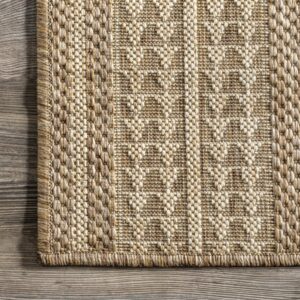 nuLOOM 4x6 Outdoor/Indoor Ranya Tribal Area Rug, Light Brown, Geometric Design, Stain Resistant, Highly Durable, For Patio, Balcony, Bedroom, Dining Room, Living Room, Bathroom